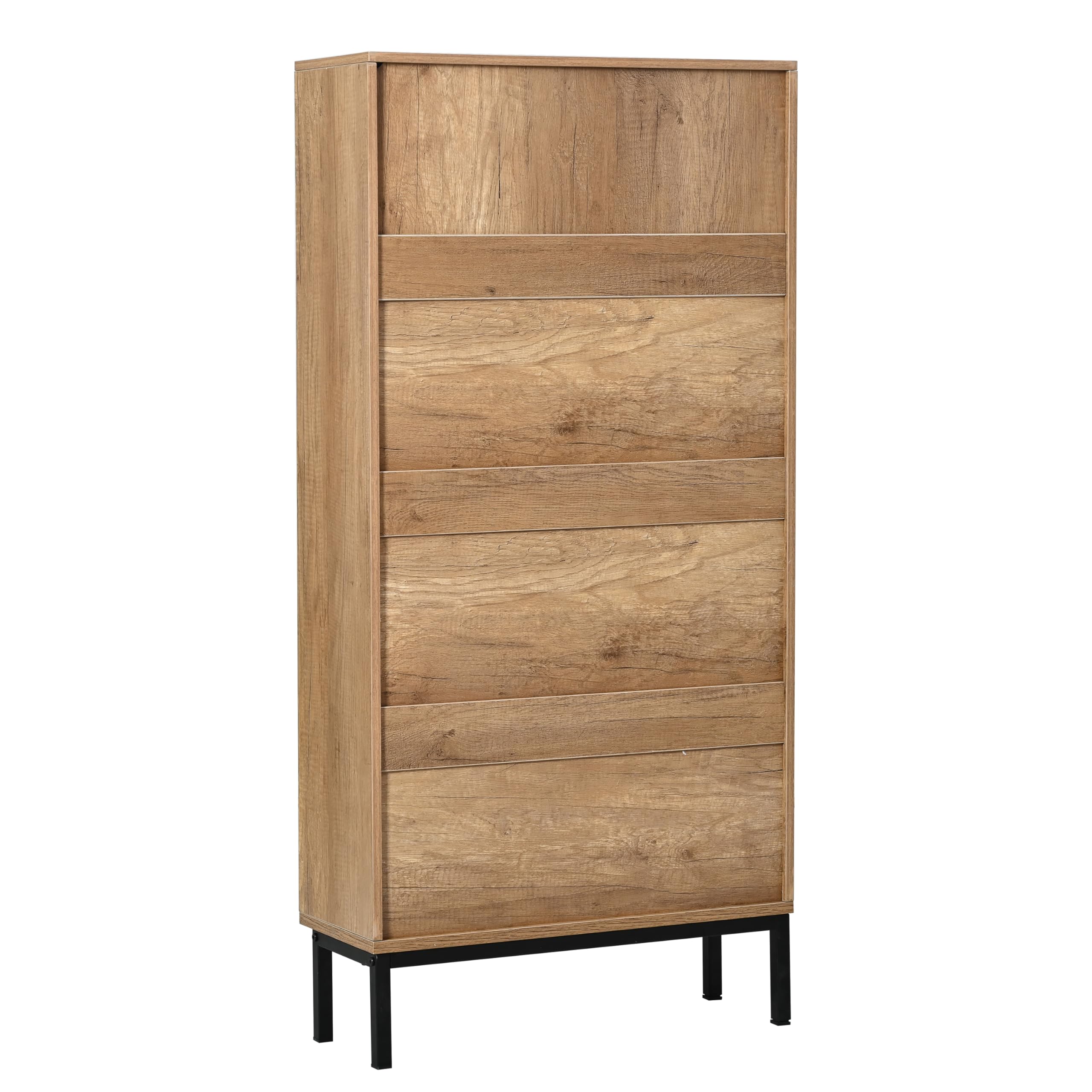 Zenvya Shoe Cabinet 3 Flip Drawer Shoe Cabinet Rattan Shoe Cabinet Organizer Freestanding Shoe Rack Storage Cabinet with Metal Legs for Bedroom,Hallway, Apartment (Natural)