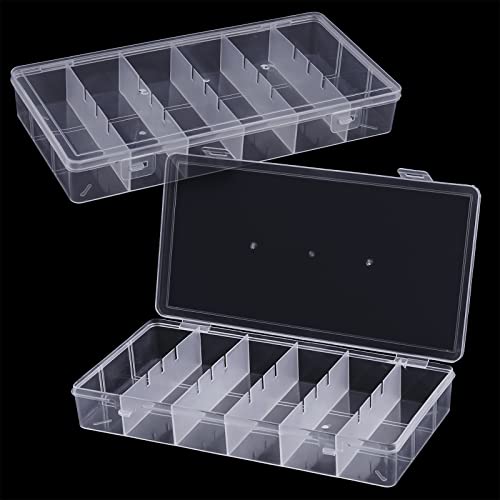 Jutieuo 2 Pack Clear Plastic Storage Containers Box - Visible Cosmetic Tools Storage Box - Makeup Tools Fishing Tackle Accessory Box Organizer - Organizer Box for Bead Jewelry Screws DIY Crafts