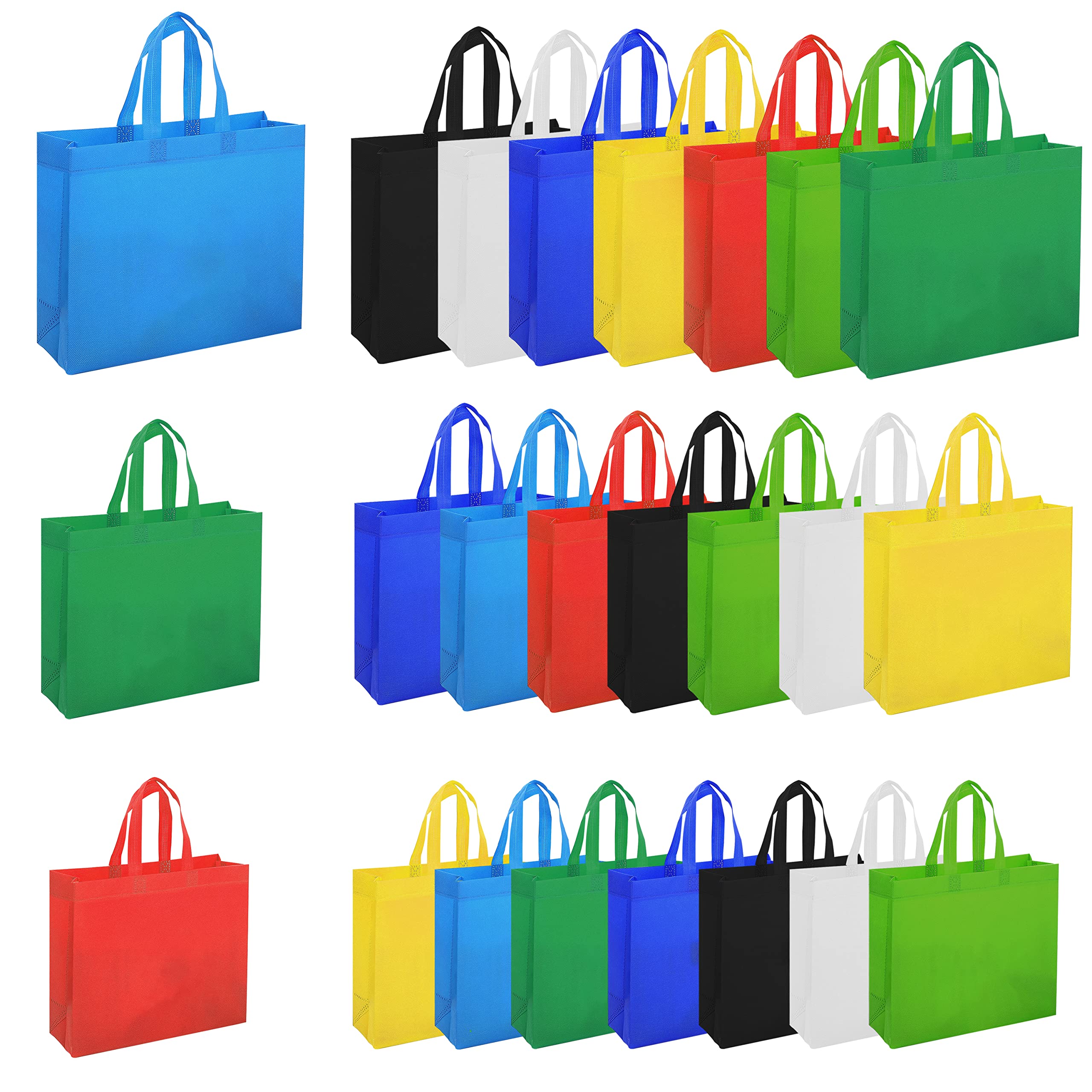 CHENGBAI TOTE Reusable Tote Bags 24 Pcs, Bulk Non Woven Bags Multiple Sizes and Colors, DIY Party Favor Gift Bags for Birthday, Shopping with 8 Heat Transfer Print Patterns