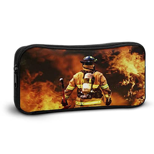 Fireman in Fire Pencil Case Pencil Pouch Coin Pouch Cosmetic Bag Office Stationery Organizer