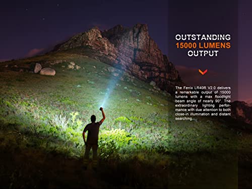 Fenix LR40R V2.0 15,000 Lumen Super Bright Flashlight, USB-C Fast Charging Rechargeable Long Throw Searchlight with Floodlight and Spotlight and Lumentac Organizer
