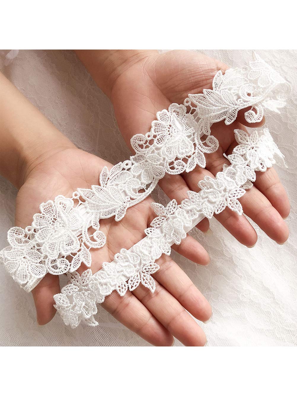 Kaei&Shi Wedding Garter,2 Pieces Lace Floral Bridal Garter For Bride White One Size