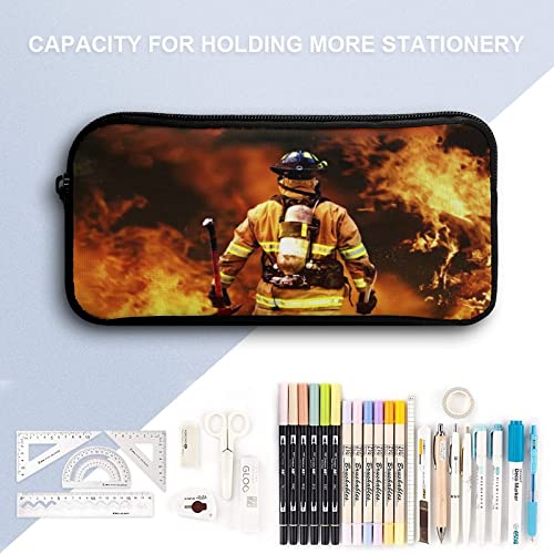 Fireman in Fire Pencil Case Pencil Pouch Coin Pouch Cosmetic Bag Office Stationery Organizer