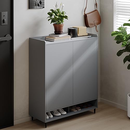 OLD CAPTAIN Shoes Cabinet,5-Tier Modern Entryway Organizer Cabinet with Door,Deodorisation and Automatic Lighting (Grey)