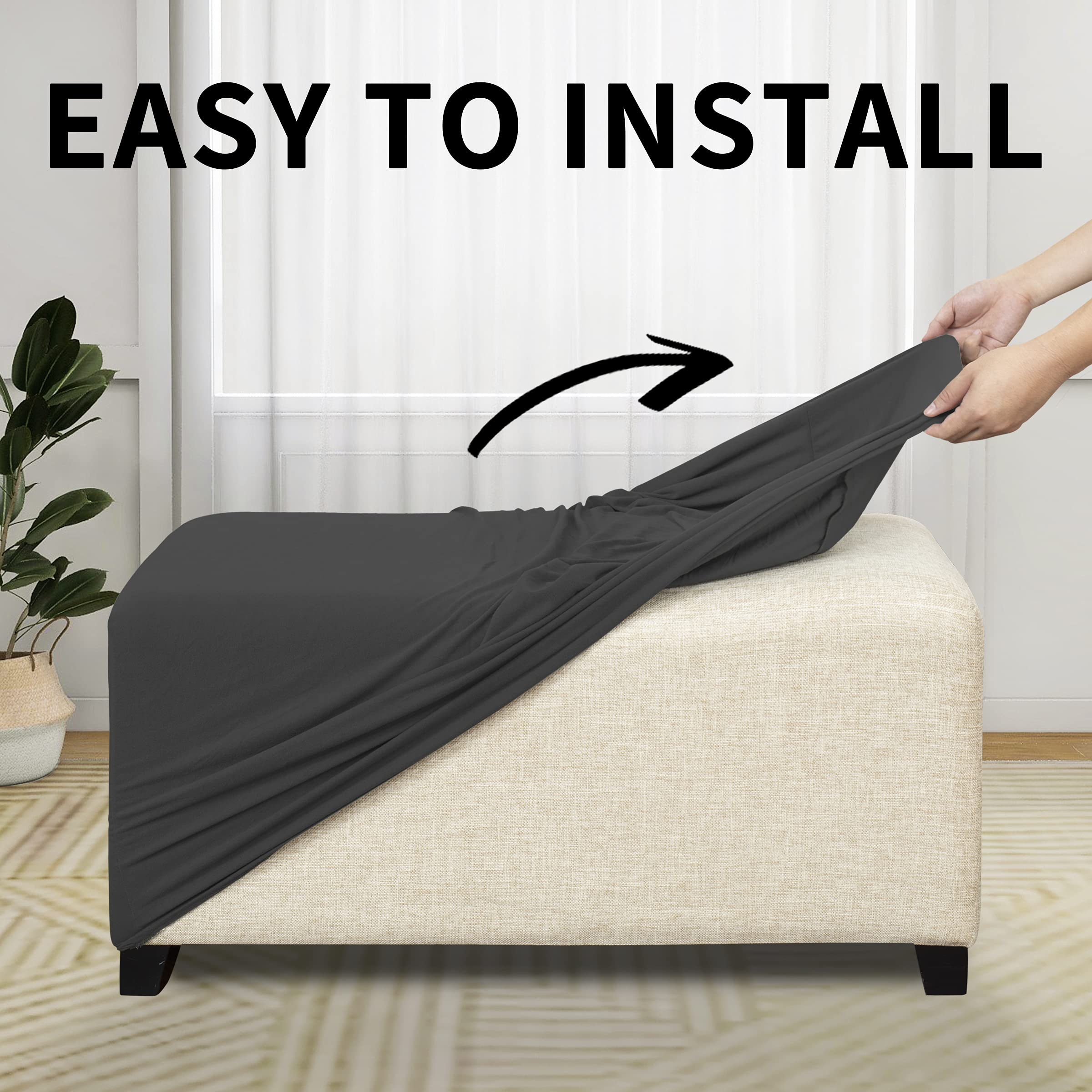 Easy-Going 100% Dual Waterproof Stretch Ottoman Cover Rectangle Folding Storage Stool Furniture Protector Soft Slipcover for Living Room with Elastic Bottom (Large, Dark Gray)