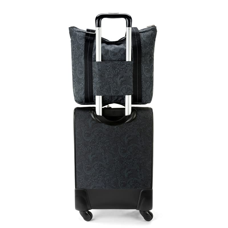 Sakroots On the Go 4 Piece Travel Bundle, Includes 21" Rolling Suitcase, Packable Large Tote, Medium & Small Pouches, Black Spirit Desert