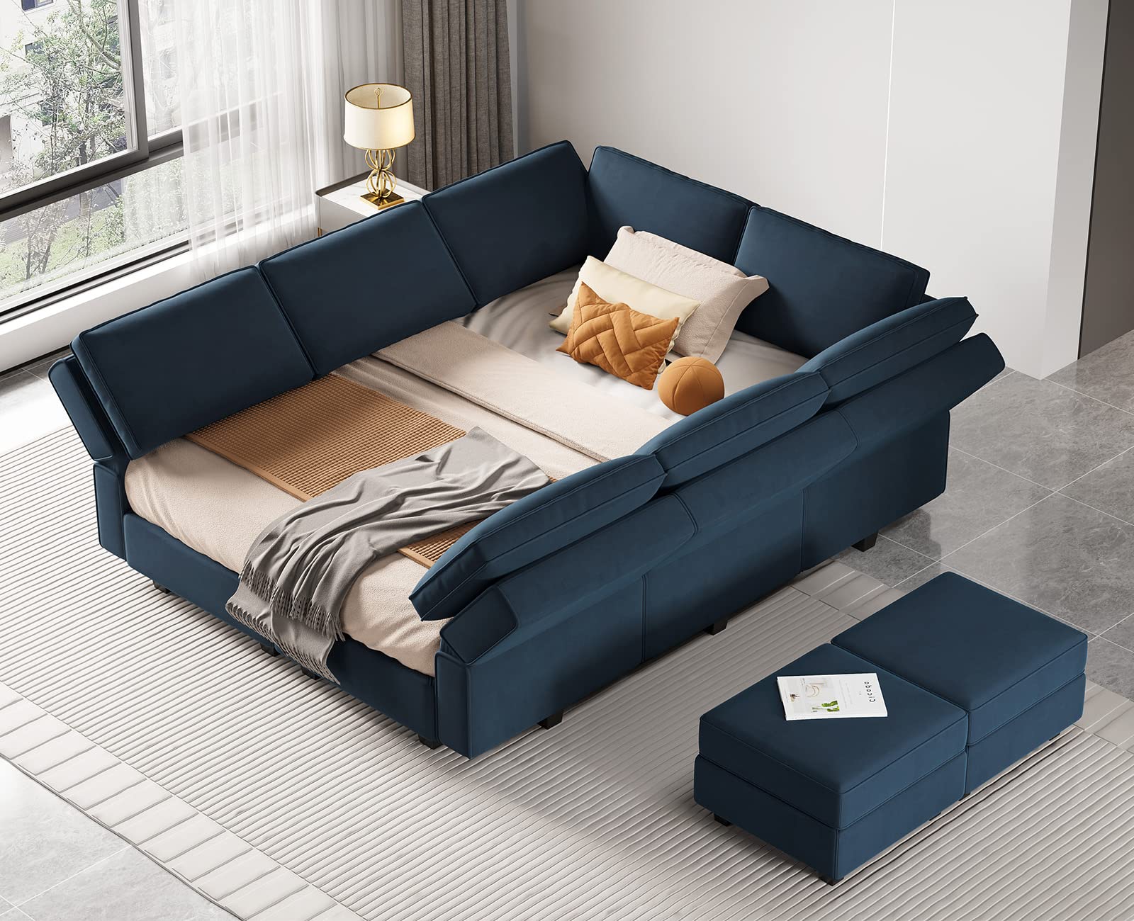 Belffin Modular Sectional Sofa with Ottomans Velvet Oversized U Shaped Sofa Couch with Storage Seats Sofa Set with Reversible Chaise Velvet Blue…