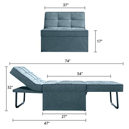 Vonanda Sofa Bed, Convertible Chair 4 in 1 Multi-Function Folding Ottoman Modern Breathable Linen Guest Bed with Adjustable Sleeper for Small Room Apartment,Denim Blue