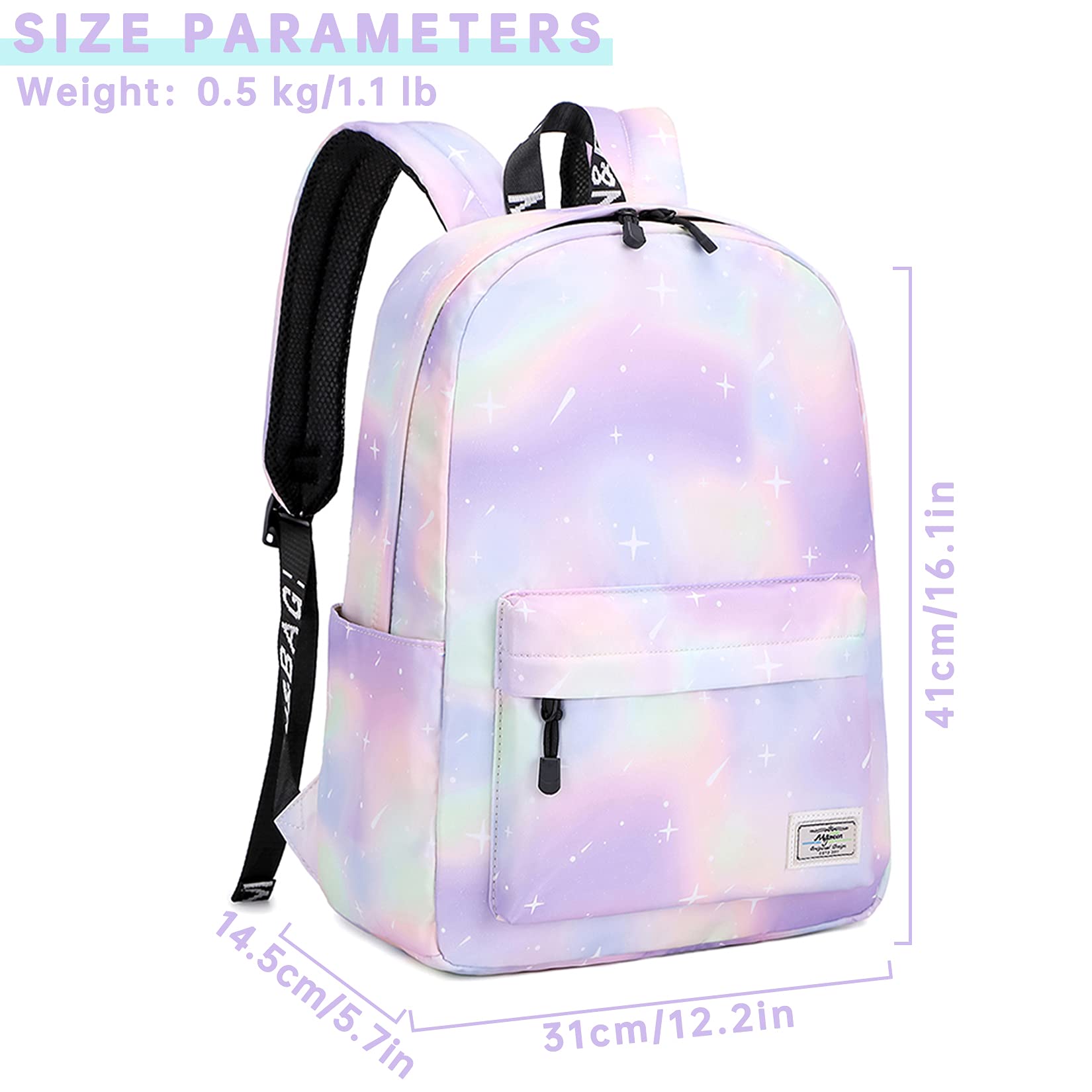 Lohol Lightweight Galaxy Backpacks for Kids Girls Teens, Water Resistance Daypack for Travel, School (Green&Purple)