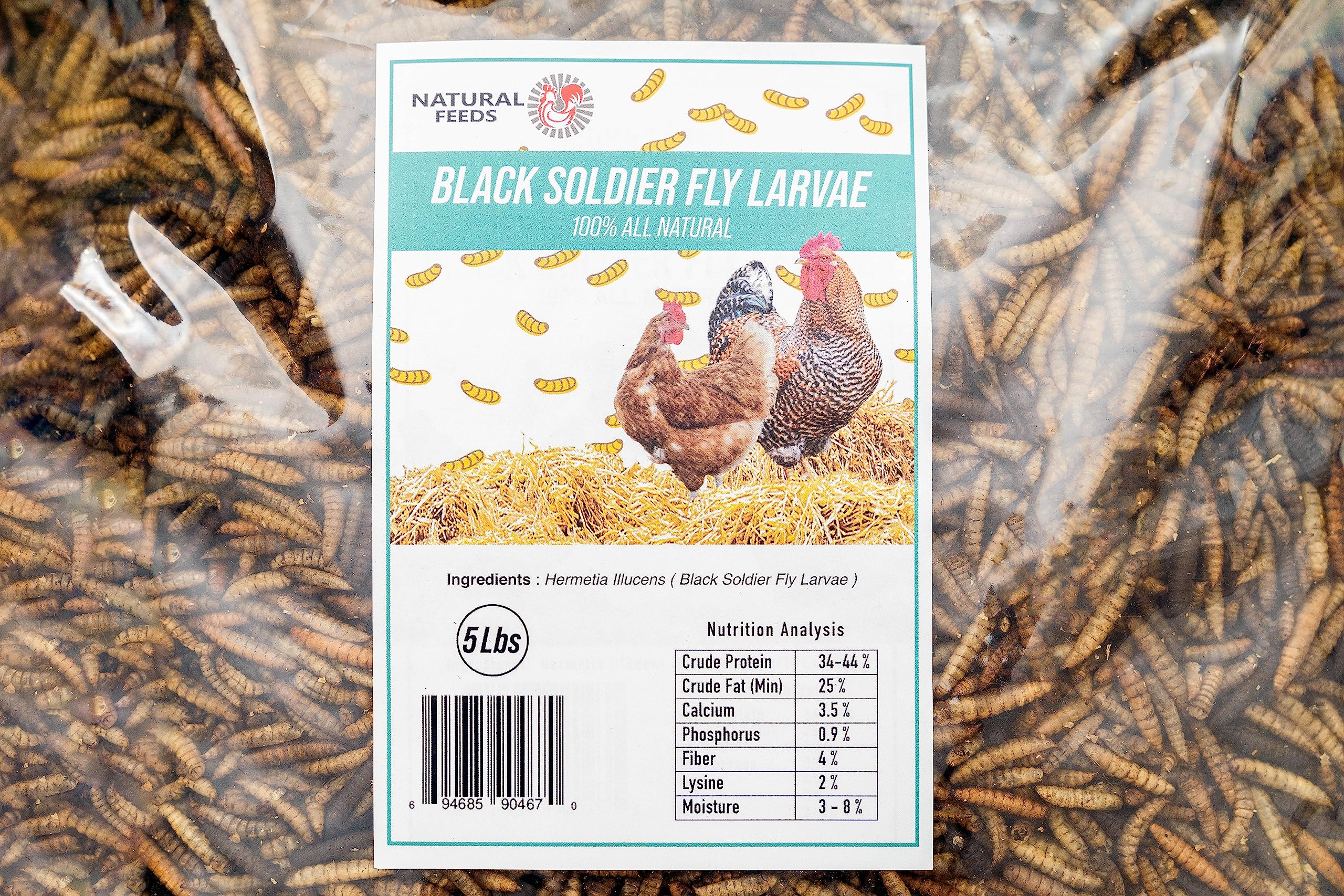 Natural Feeds Dried Black Soldier Fly Larva for Chickens 5Ib Bags - 85X More Calcium Than Meal Worms - Non-GMO Poultry Feed & Molting Supplement - for Hens Ducks Wild Birds