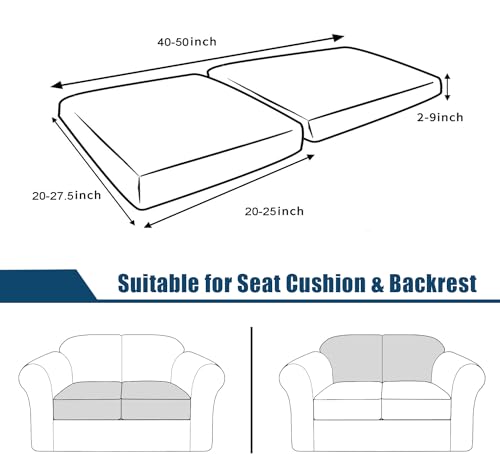 NC HOME Water Repellent Individual Couch Cushion Slipcovers, Sofa Slip Covers for Loveseat Couch Cushion, Camper Dinette Cushion Covers, Washable (2 Pieces, Navy)