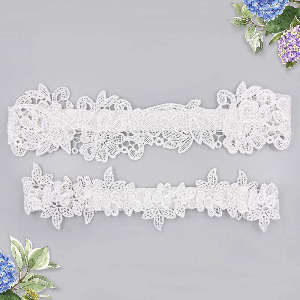 Wedding Garters for Bride Garter Set for Bride Wedding Garter Belts Lace Bridal Garter 2 Piece Plus Size (White, S)