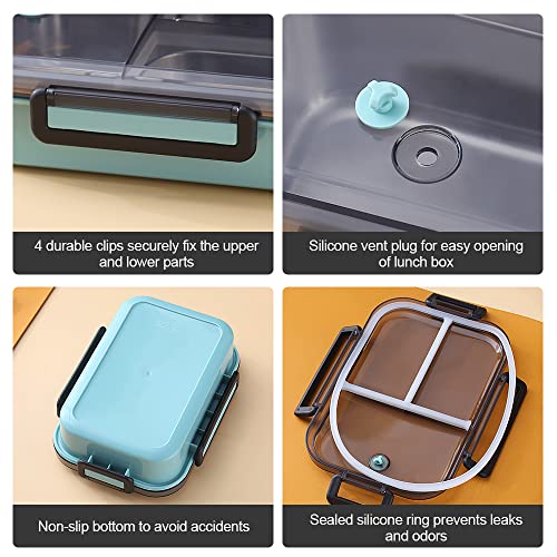 YBOBK HOME Portable Thermal Bento Lunch Box, 2 Compartments Divided Lunch Container For Adult To Work, 18/8 Stainless Steel Leak-Proof Food Container With Insulated Bag & Sauce Box (Blue 34oz)