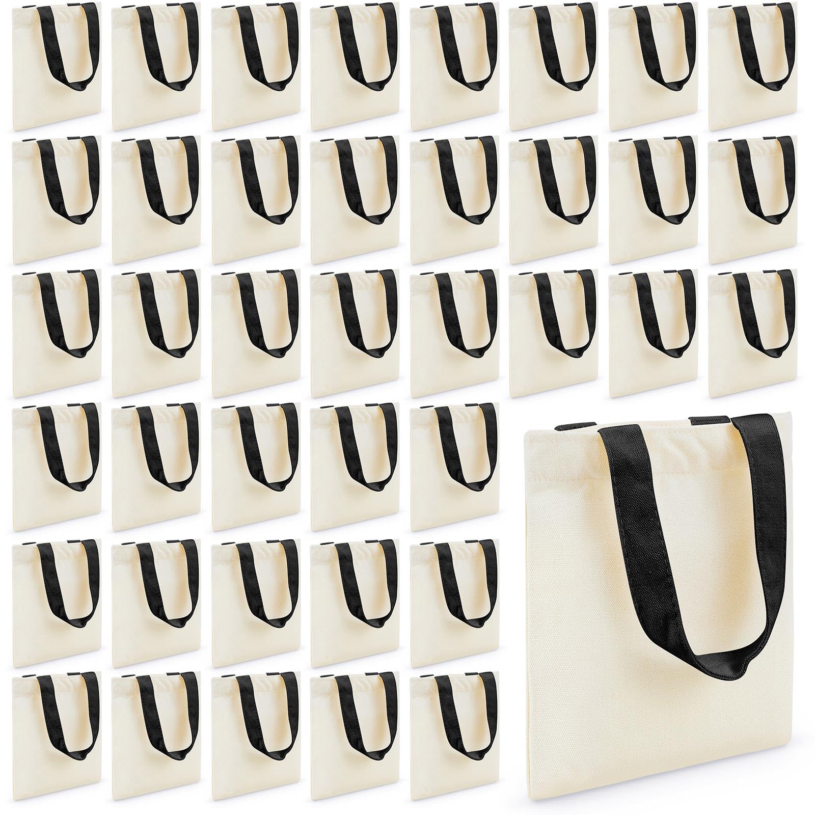 Amylove 24 Pcs Mini Tote Bag Sublimation Blank Canvas Tote Bags Reusable Grocery Luggage DIY Sack Goody for Party Even (8.5 x 8 Inch,Beige with Black Handle)