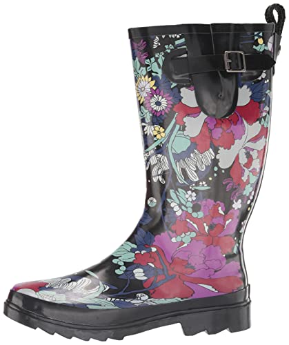 Sakroots Women's Rhythm Rain Boot, Black Flower Power, 8