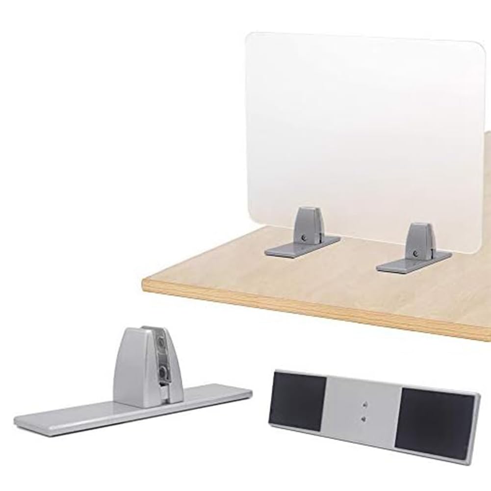 Pomojonbi Sneeze Guard Clamp Bracket, T-Shaped Desk Partition Clamp with Freestanding Base for Organic Glass or Acrylic Panel