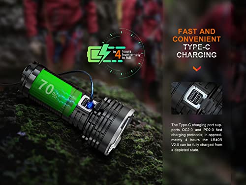 Fenix LR40R V2.0 15,000 Lumen Super Bright Flashlight, USB-C Fast Charging Rechargeable Long Throw Searchlight with Floodlight and Spotlight and Lumentac Organizer