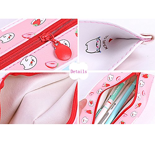 Pack of 2 Cute Pencil Case Box Leather Pencil Holder Pen Pouch Stationery Organizer Cosmetic Bag with Zipper (Blue and Pink Milk) (pinkblue) (Milk2)