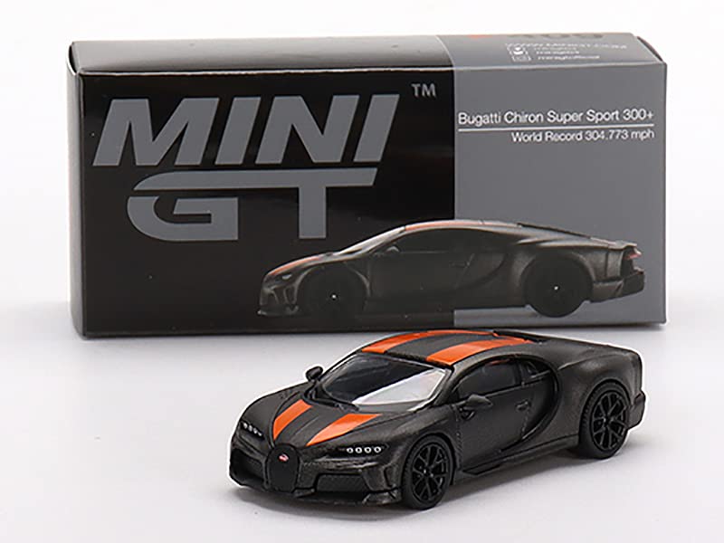 Bugatti Chiron Super Sport 300+ Carbon Gray w/Orange Stripes World Record Ltd Ed to 6000 pcs 1/64 Diecast Model Car by True Scale Miniatures MGT00409