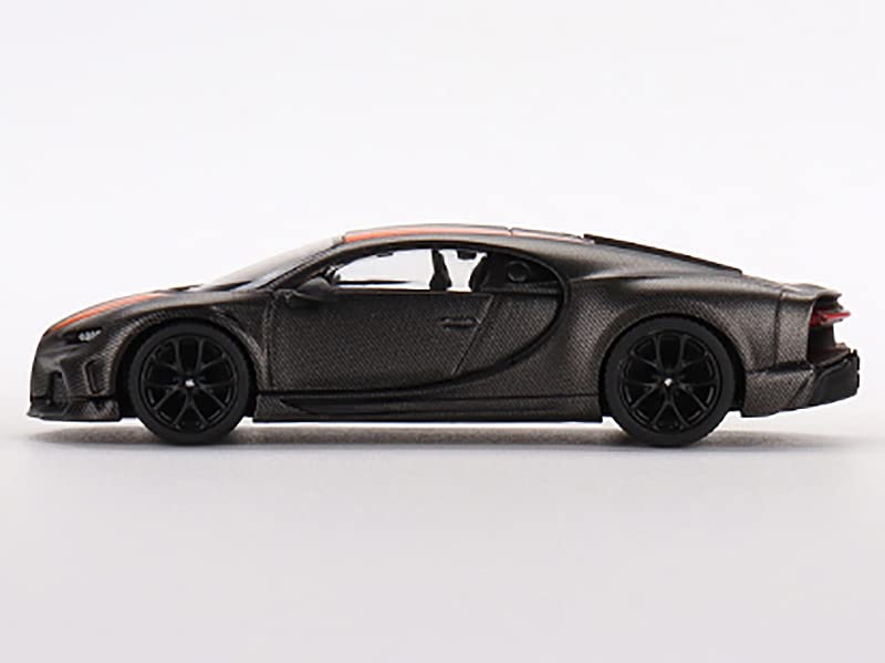 Bugatti Chiron Super Sport 300+ Carbon Gray w/Orange Stripes World Record Ltd Ed to 6000 pcs 1/64 Diecast Model Car by True Scale Miniatures MGT00409