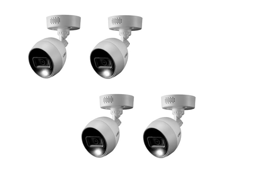 Lorex C883DA Indoor/Outdoor 4K Ultra HD Active Deterrence Security Analog Bullet Camera, with 135ft Color Night Vision, IP67 Weatherproof, Camera Only, 4 Pack (M. ) (Renewed)