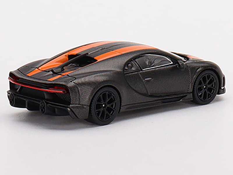 Bugatti Chiron Super Sport 300+ Carbon Gray w/Orange Stripes World Record Ltd Ed to 6000 pcs 1/64 Diecast Model Car by True Scale Miniatures MGT00409
