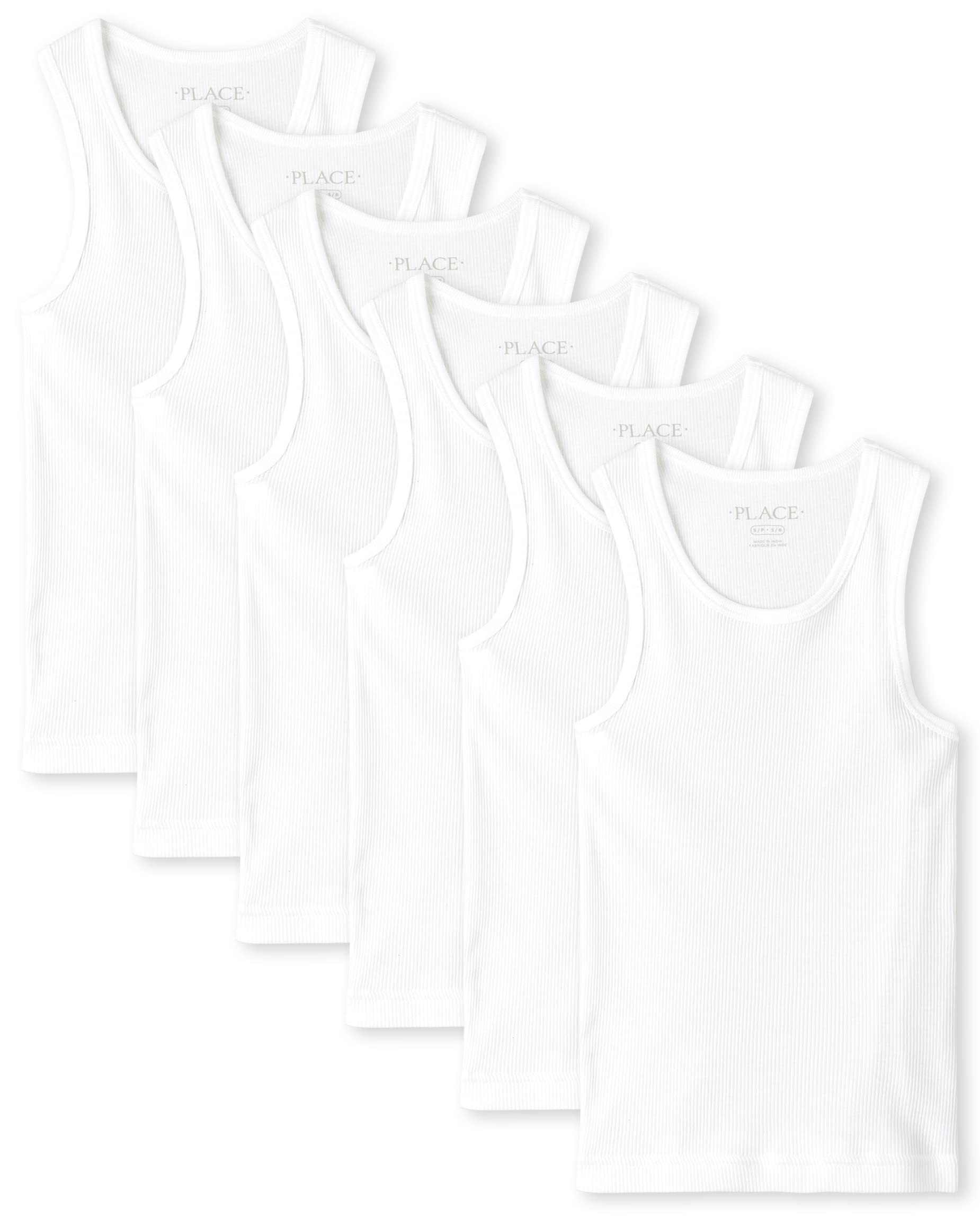 The Children's Place Boys Sleeveless Tank Top Undershirt, White -6 Pack, Small US