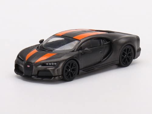 Bugatti Chiron Super Sport 300+ Carbon Gray w/Orange Stripes World Record Ltd Ed to 6000 pcs 1/64 Diecast Model Car by True Scale Miniatures MGT00409