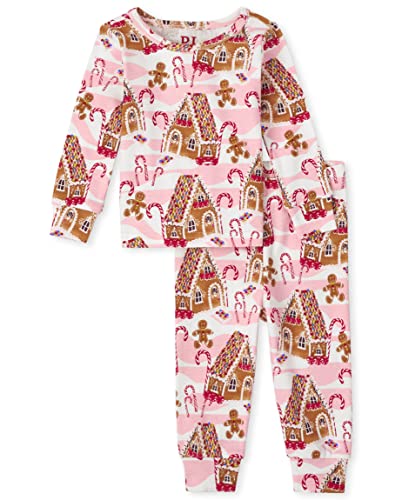 The Children's Place,Family Matching Christmas Holiday Pajamas Sets, Snug Fit 100% Cotton, Adult, Big Kid, Toddler, Baby,Baby & Toddler - PJ Set,PINK GINGERBREAD,3T