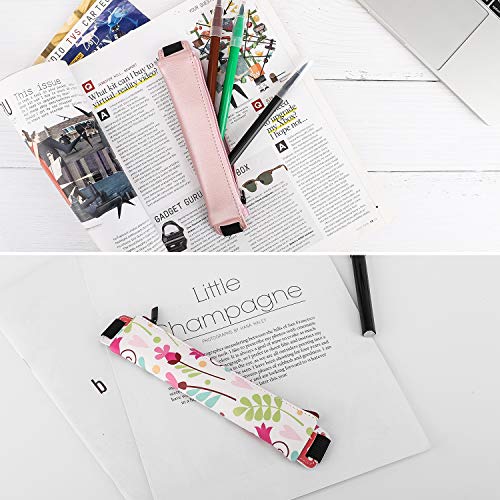 MoKo Pencil Case (2 Pack), PU Leather Pen Pencil Pouch Holder Stationery Zipper Bag with Elastic Strap for Pens, Pencils, Markers, Eraser - Printing & Gold Pink