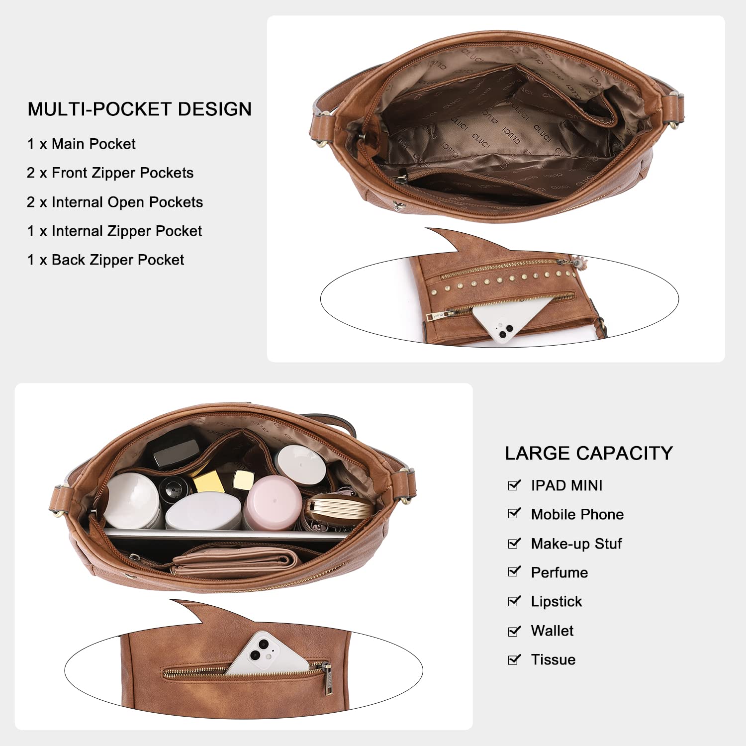 CLUCI Leather Backpack Purse for Women Crossbody Bags Purses for Women, Leather Messenger Tassel Bag