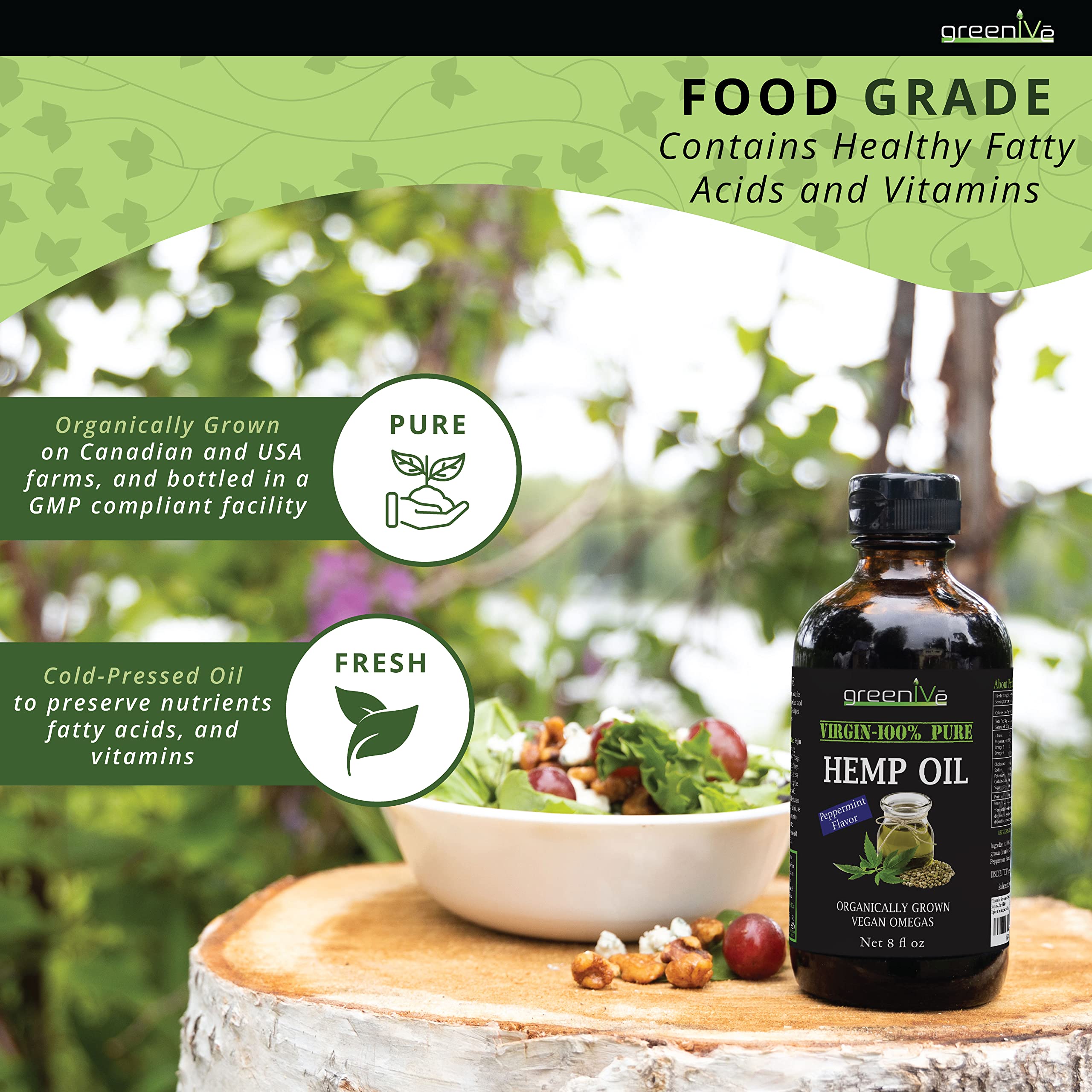 GreenIVe Organically Grown Peppermint Hemp Oil 224,000mg 100% Pure Cold Pressed Strong Results (8oz Peppermit)