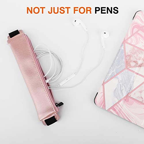 MoKo Pencil Case (2 Pack), PU Leather Pen Pencil Pouch Holder Stationery Zipper Bag with Elastic Strap for Pens, Pencils, Markers, Eraser - Printing & Gold Pink