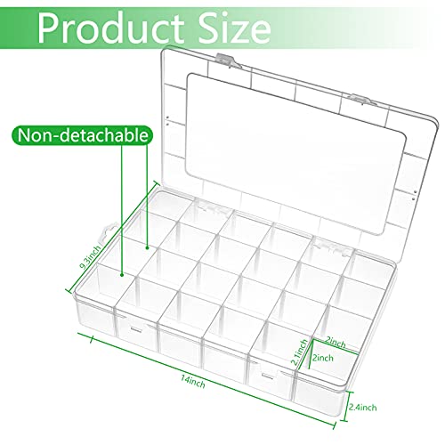 Gbivbe Large 24 Grids Plastic Organizer Box Adjustable Dividers,Clear Storage Box for Jewelry, Art DIY Crafts, Washi Tapes, Beads and Small Parts(2 Pack)