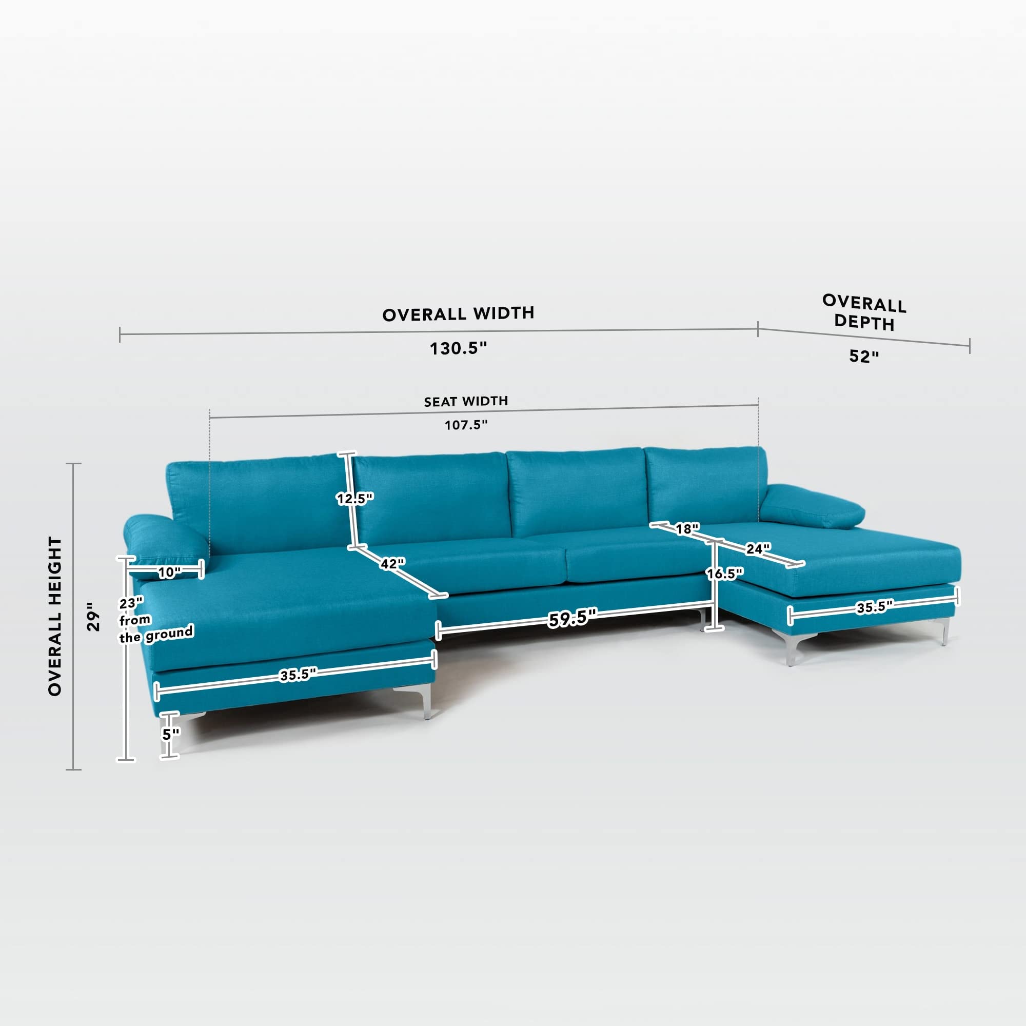 Casa Andrea Milano Modern Large Linen Fabric U-Shape Sectional Sofa, Double Extra Wide Chaise Lounge Couch