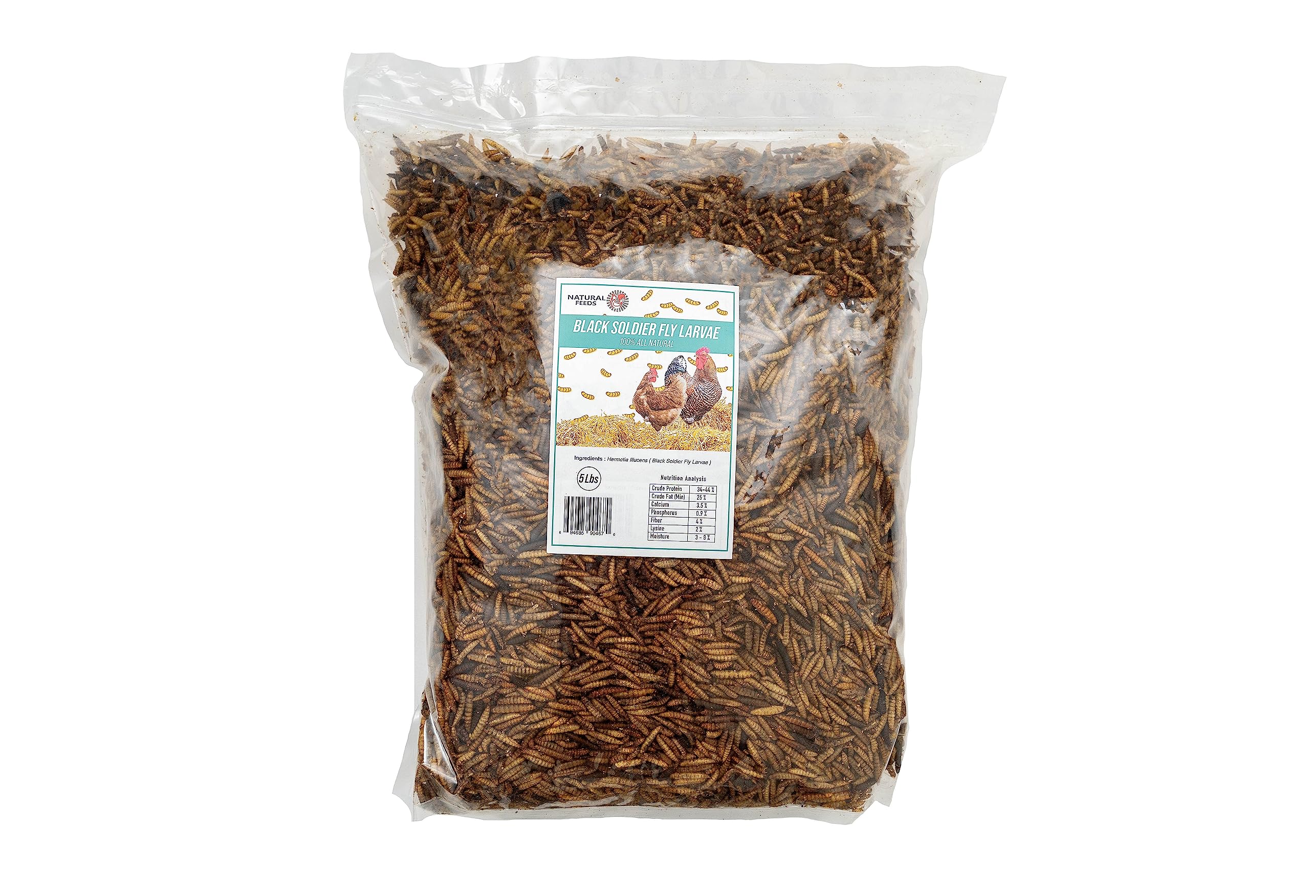 Natural Feeds Dried Black Soldier Fly Larva for Chickens 5Ib Bags - 85X More Calcium Than Meal Worms - Non-GMO Poultry Feed & Molting Supplement - for Hens Ducks Wild Birds