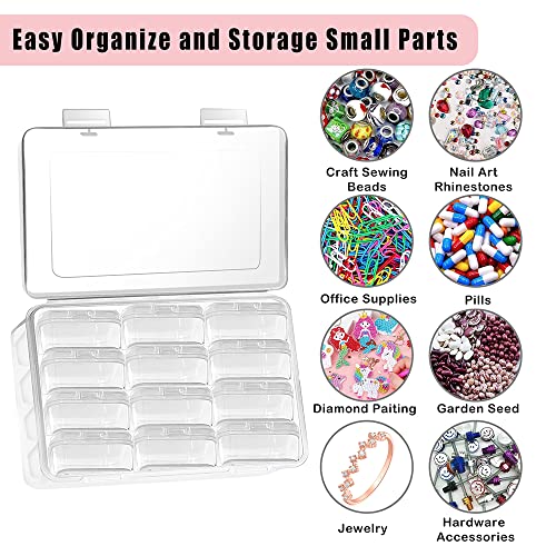 SKYVAN 12pcs Mini Clear Plastic Beads Storage Box Small Empty Organizer Box with Hinged Lid for Storage of Small Items, Jewelry,Hardware,DIY Art Craft Accessory (2.12 x 2.12 x 0.79 inch)
