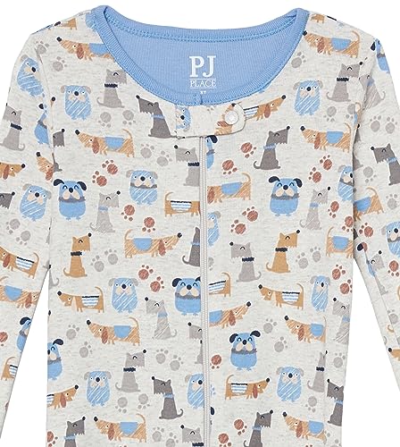 The Children's Place,and Toddler Snug Fit 100% Cotton Zip-Front One Piece Footed Pajamas 2-Pack,DOGS_HT LUNAR | GRIPPER DOT_PUFF DTM PRINT | JOHNSON PLAID_FEDERAL BLUE | LT BLUE OXFORD,2T