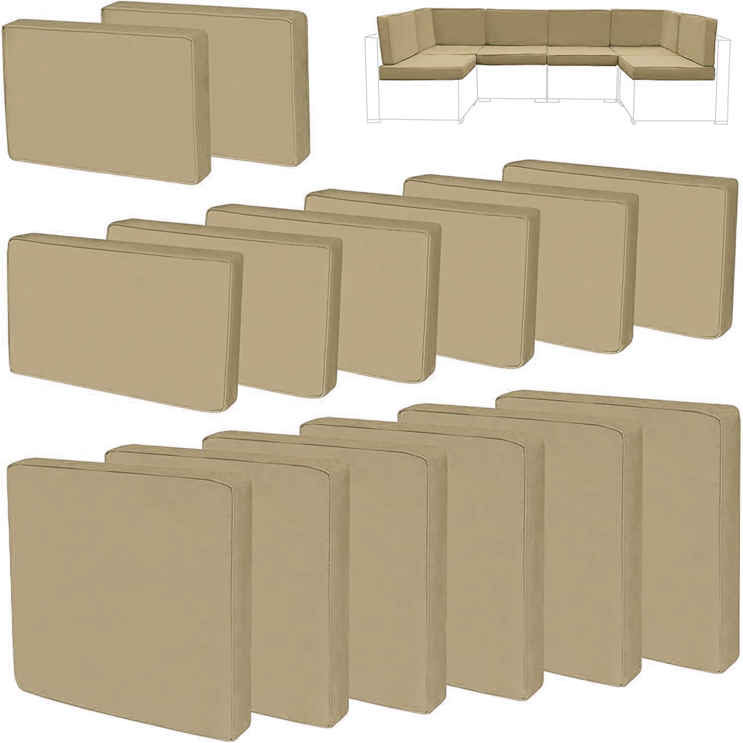 FKSLIFE 14Pieces Patio Cushion Covers Replacement,Outdoor Couch Cushions Covers Waterproof Furniture Cushion Covers Slipcovers Set with Zippers,Cover Only(Brown, 23.6×23.6×3.35 inches)