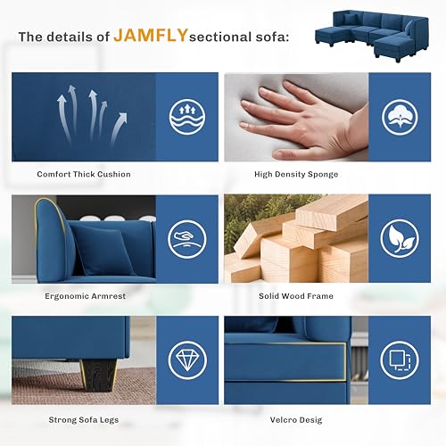 JAMFLY 116'' Modular Sectional Sofa with Reversible Chaise, U-Shape Convertible Sectional Sofa Couch with 6 Seats, Velvet Modern Sleeper Modular Couch with Ottomans for Living Room