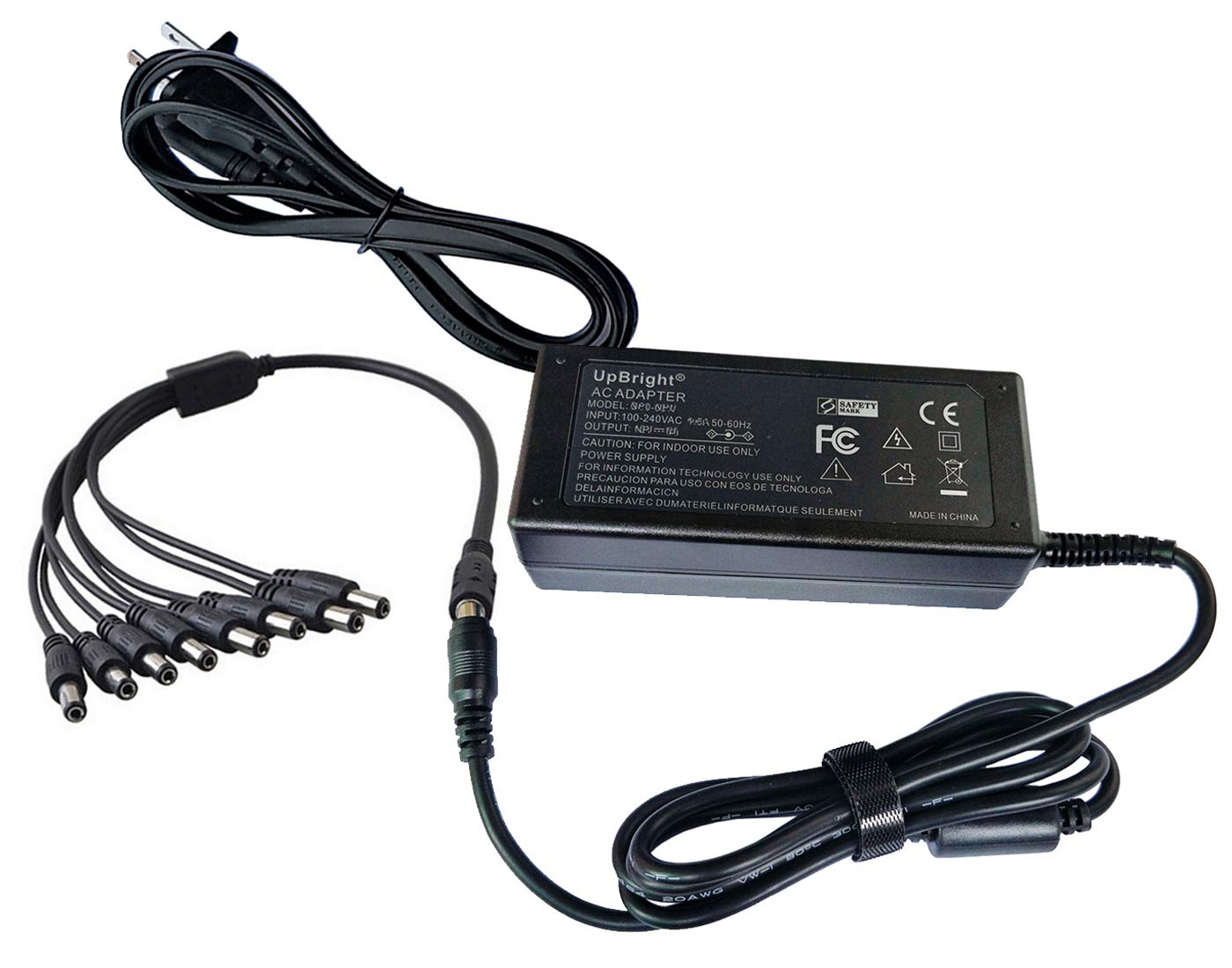 UpBright 12V 5A AC/DC Adapter Power Supply 8 Way Compatible with CCTV Security IP IR Camera DVR Swann Lorex FLIR Samsung Q-See LTE-DVR4-R LTE-DVR8-R DVR8-4575 LKB343 LHV2000 LAB223 LHV1000 CS-1205000