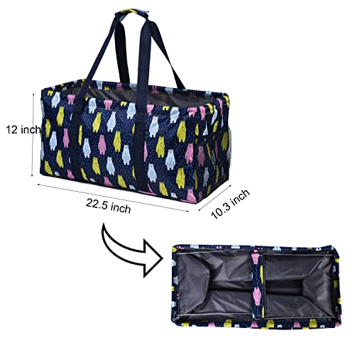 Extra Large Utility Tote Bag Beach Bag Reusable Grocery Bags Collapsible Tote with Wire Frame for Groceries Storage Picnic Blue bear