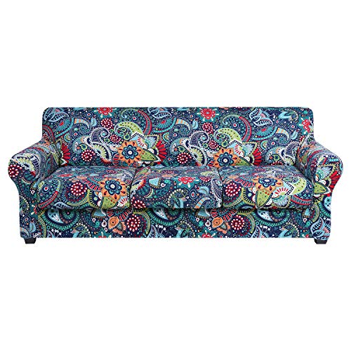 hyha Couch Cover, Floral Pattern, Stretch, Printed, 4 Pieces, Sofa Slipcovers, for 3 Separate Cushion Couch, Washable Furniture Protector for Dogs(Paisley Floral)