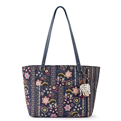 Sakroots Tote Bag in Eco-Twill, Large & Roomy with Zip Closure, Sustainable & Durable Design, Lining Made from Recycled Materials, Navy Tapestry World