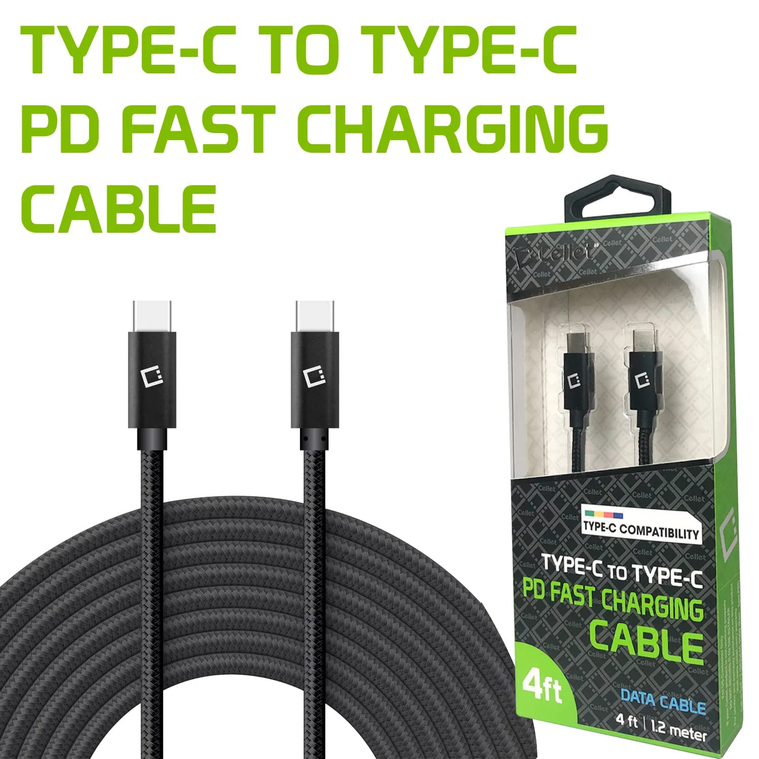 Dual USB-C/PD 60W Fast Charging Cord Compatible with vivo V20 2021 Plus 5Gbps Data Transfer for Power Delivery Hi Capacity Charging (Black)