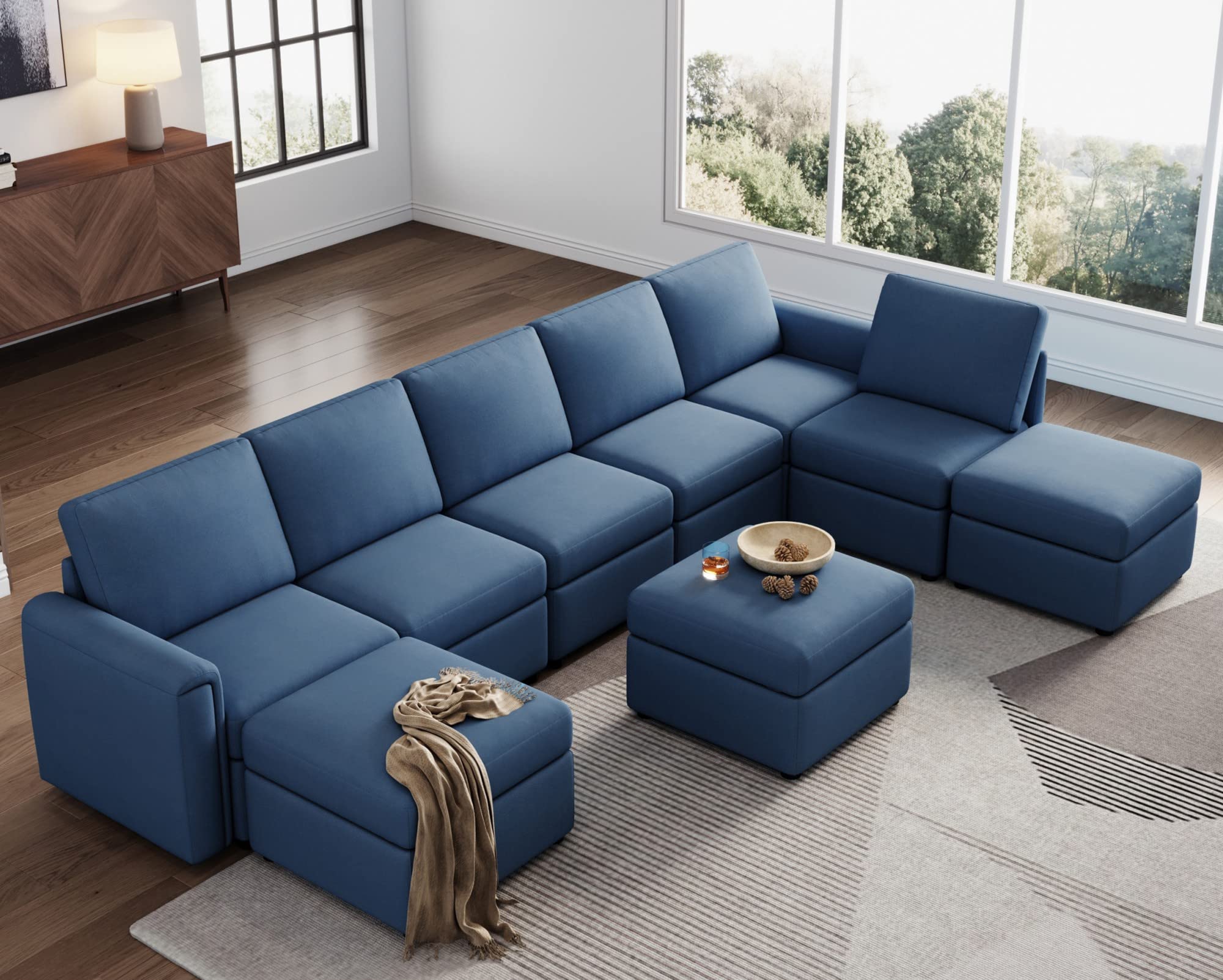 LINSY HOME Modular Sectional Sofa, Oversized Sectional Couch with Storage, Ottomans, Modular Sectional Sleeper Sofa with Memory Foam, 9 Seat U Shape Sofa Set for Living Room, Blue