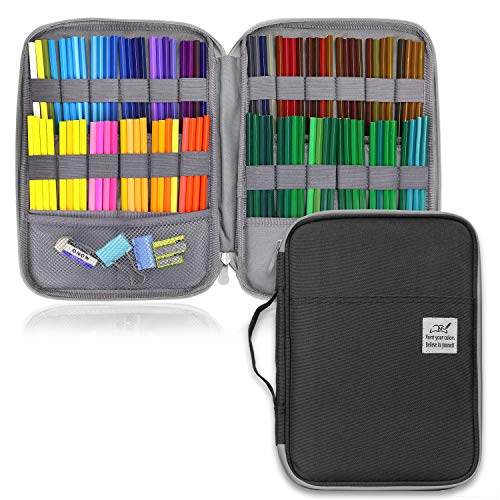 YOUSHARES 96 Slots Colored Pencil Case, Large Capacity Pencil Holder Pen Organizer Bag with Zipper for Prismacolor Watercolor Coloring Pencils, Gel Pens & Markers for Student & Artist (Black)