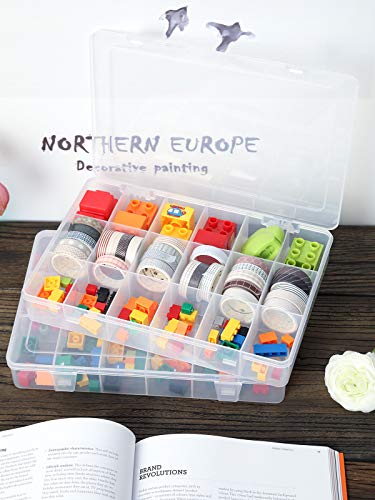 2pack 18 Grids Clear Plastic Organizer Box Storage Container with Dividers (Clear x 2PC,18 Grids Unadjustable)