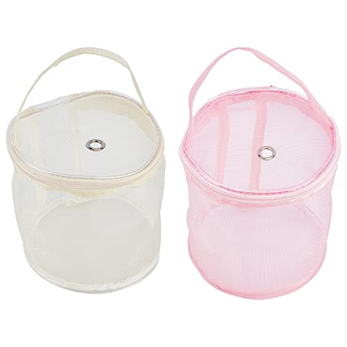 NBEADS 2 Pcs Empty Mesh Yarn Bags, Portable Knitting Bag Organza Storage Cases Tote Bags Crochet Thread Sewing Accessories for Yarn Storage (Pink and Navajo White)