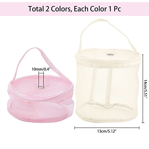 NBEADS 2 Pcs Empty Mesh Yarn Bags, Portable Knitting Bag Organza Storage Cases Tote Bags Crochet Thread Sewing Accessories for Yarn Storage (Pink and Navajo White)